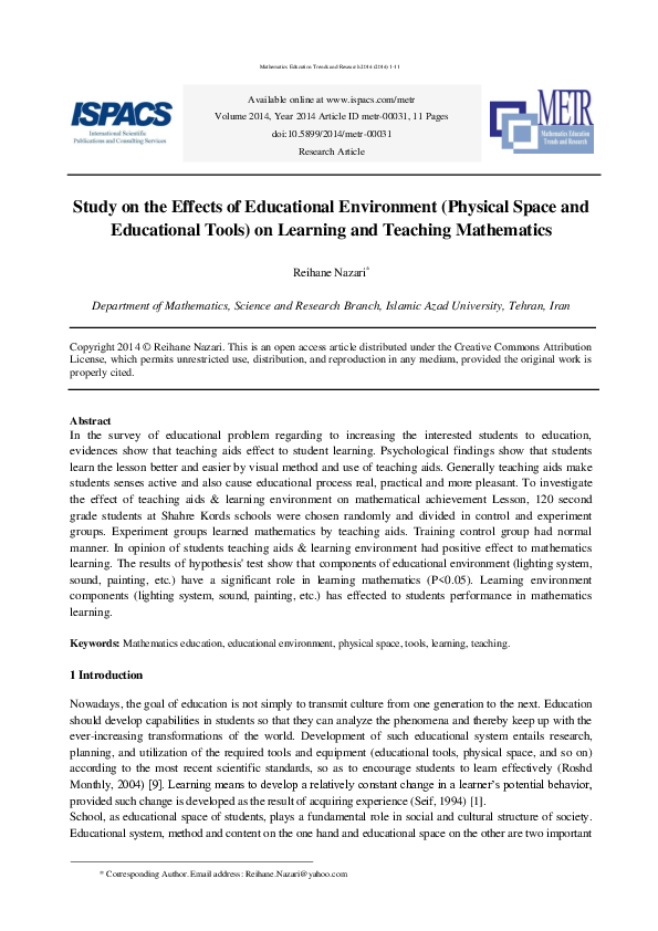 (PDF) Study on the Effects of Educational Environment (Physical Space ...