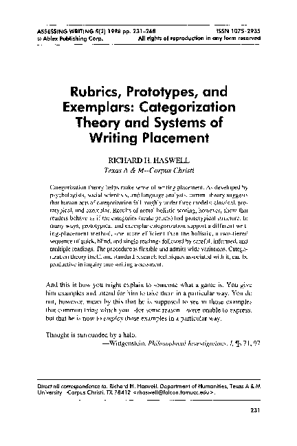 (PDF) Rubrics, prototypes, and exemplars: Categorization theory and ...