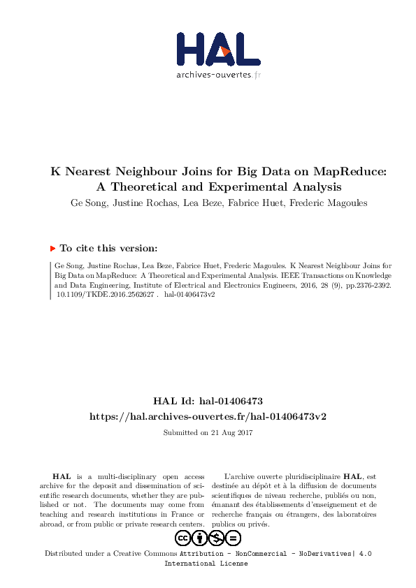 (PDF) K Nearest Neighbour Joins for Big Data on MapReduce: A Theoretical and Experimental Analysis