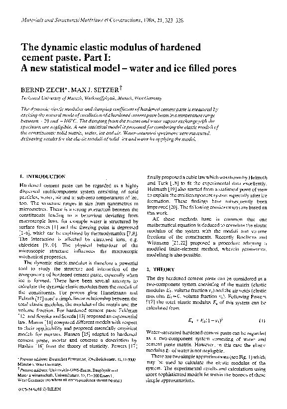 Pdf The Dynamic Elastic Modulus Of Hardened Cement Paste Part I A