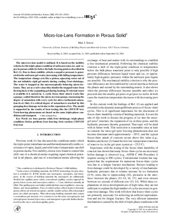 (PDF) Micro-Ice-Lens Formation in Porous Solid