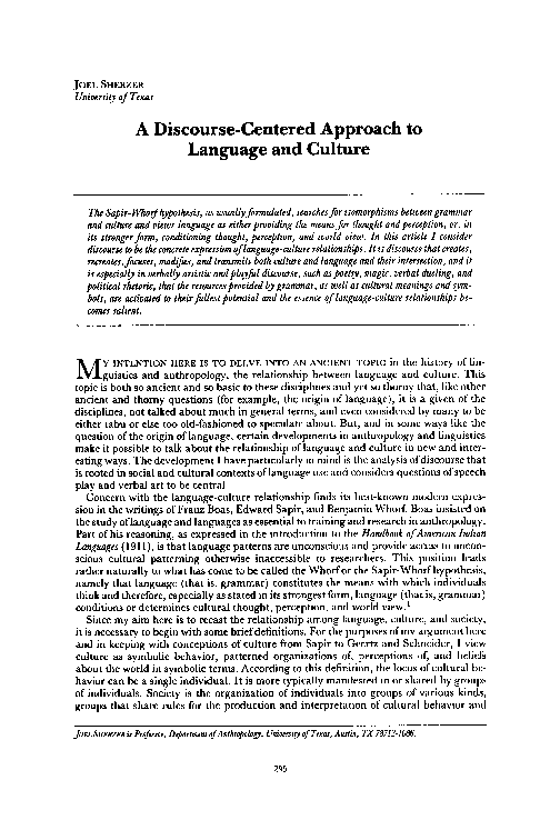 (PDF) A Discourse-Centered Approach to Language and Culture