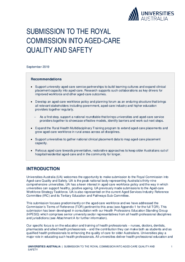 (PDF) Submission to the Royal Commission into Aged Care Quality and Safety