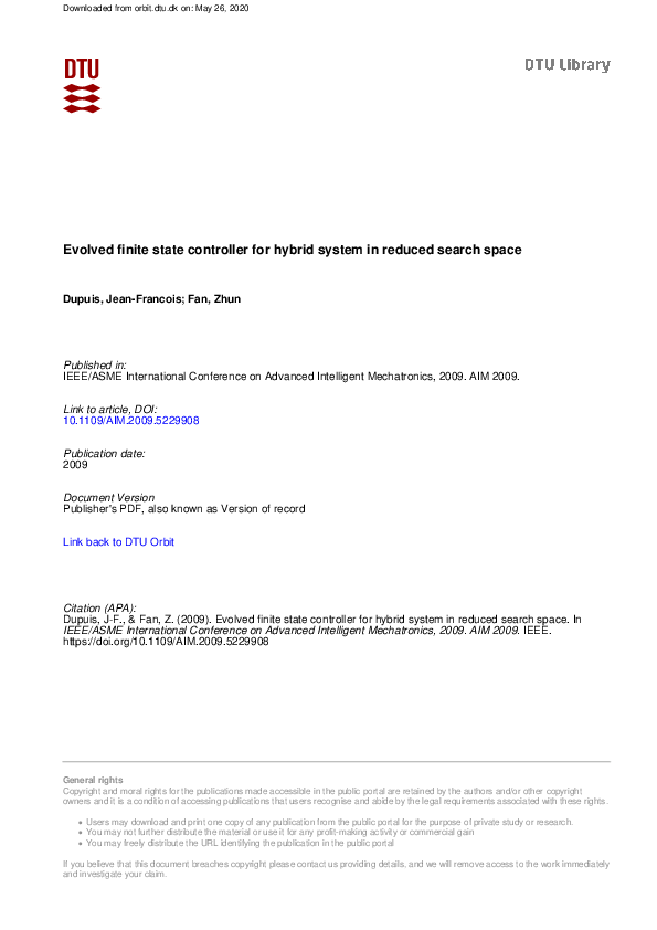 Pdf Evolved Finite State Controller For Hybrid System In Reduced