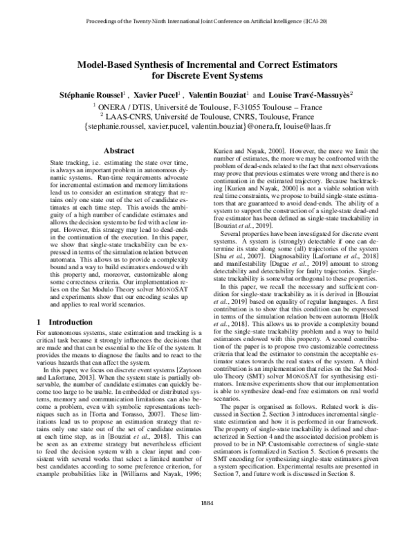 Pdf Model Based Synthesis Of Incremental And Correct Estimators For Discrete Event Systems