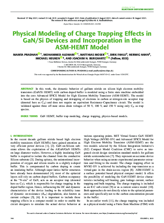 (PDF) Physical Modeling of Charge Trapping Effects in GaN/Si Devices and Incorporation in the ...