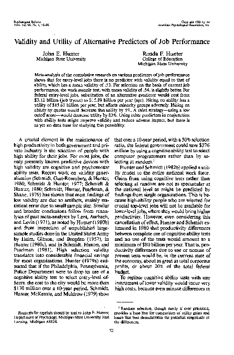(PDF) Validity and utility of alternative predictors of job performance