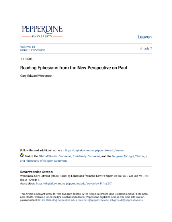 (PDF) Reading Ephesians from the New Perspective on Paul