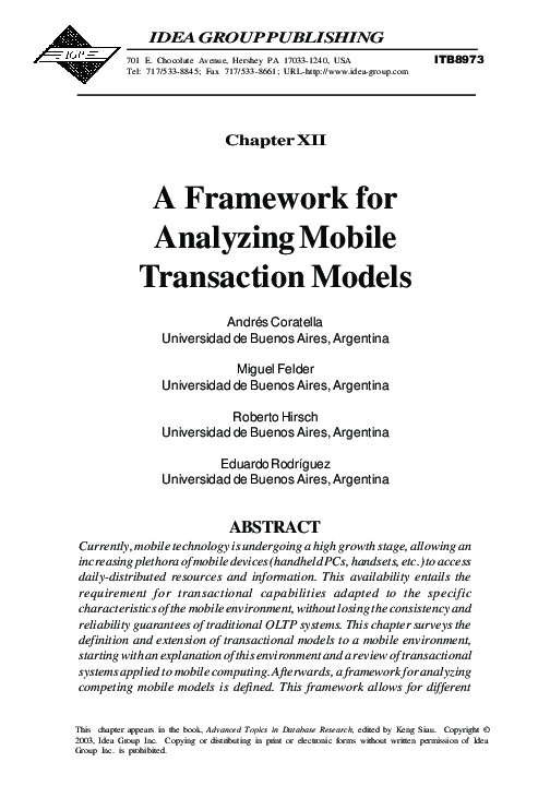(PDF) A framework for analyzing mobile transaction models
