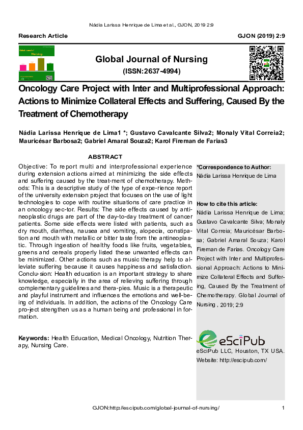 (PDF) Oncology Care Project with Inter and Multiprofessional Approach ...