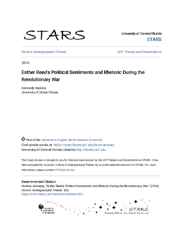 (PDF) Esther Reed's Political Sentiments and Rhetoric During the ...