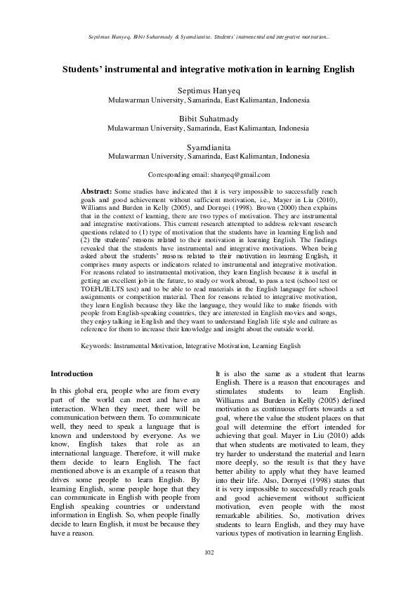 (PDF) Students’ instrumental and integrative motivation in learning English