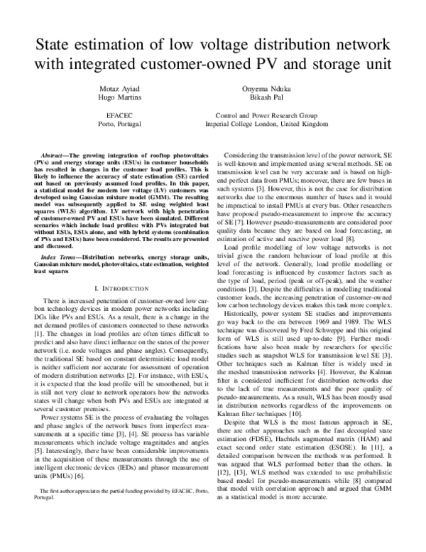 (PDF) State Estimation of Low Voltage Distribution Network With ...
