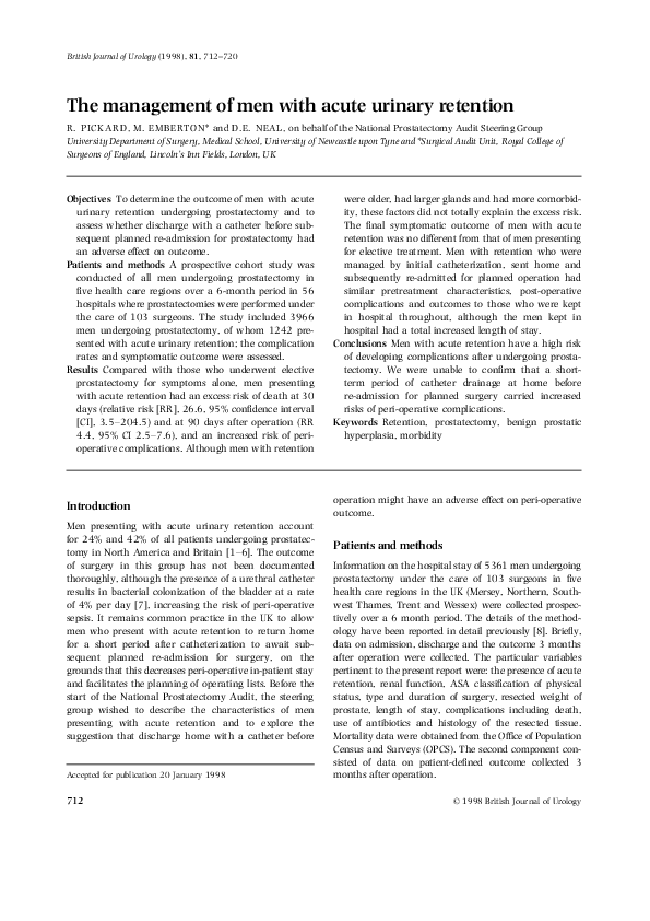 (PDF) The management of men with acute urinary retention