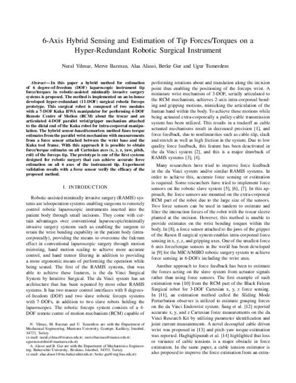 Pdf 6 Axis Hybrid Sensing And Estimation Of Tip Forces Torques On A