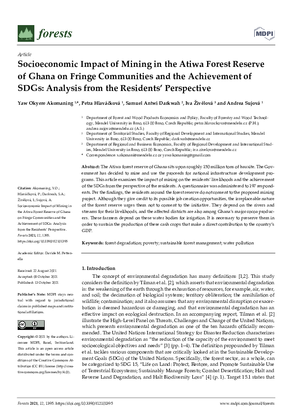 (PDF) Socioeconomic Impact of Mining in the Atiwa Forest Reserve of ...