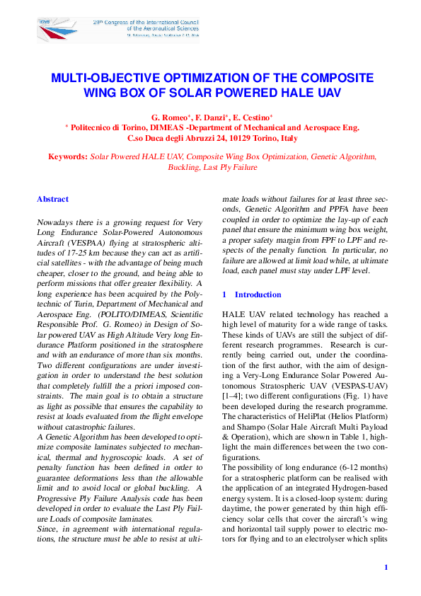 (PDF) Multi-Objective Optimization of the Composite Wing Box of Solar Powered Hale Uav