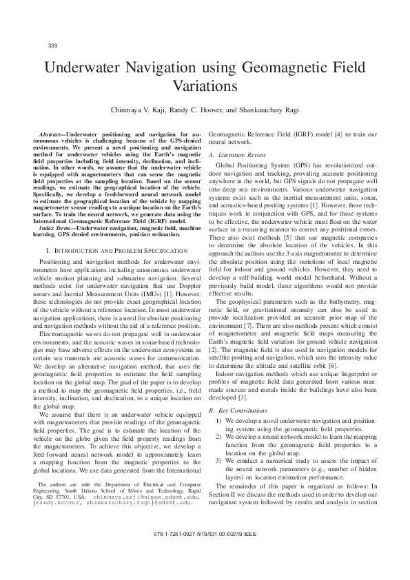 (PDF) Underwater Navigation using Geomagnetic Field Variations