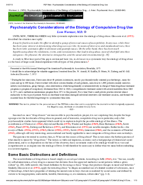 (PDF) Psychoanalytic Considerations of the Etiology of Compulsive Drug Use