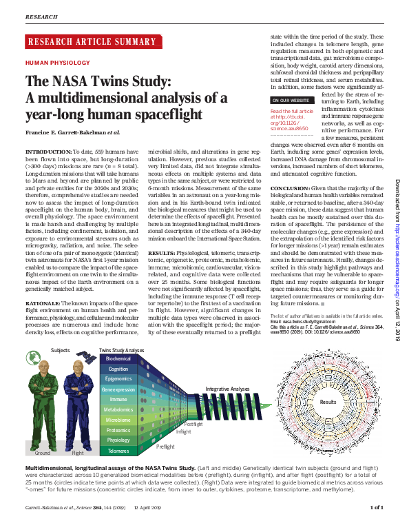 (PDF) The NASA Twins Study: A multidimensional analysis of a year-long ...