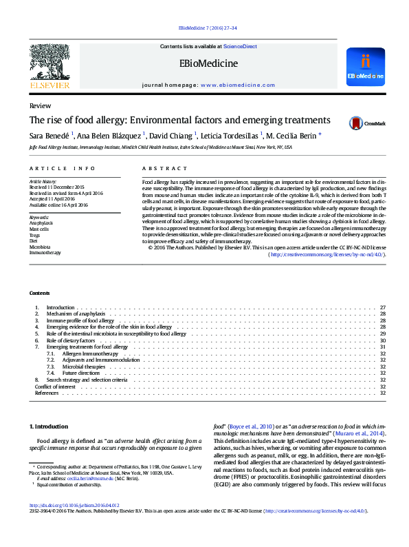 (PDF) The rise of food allergy: Environmental factors and emerging ...