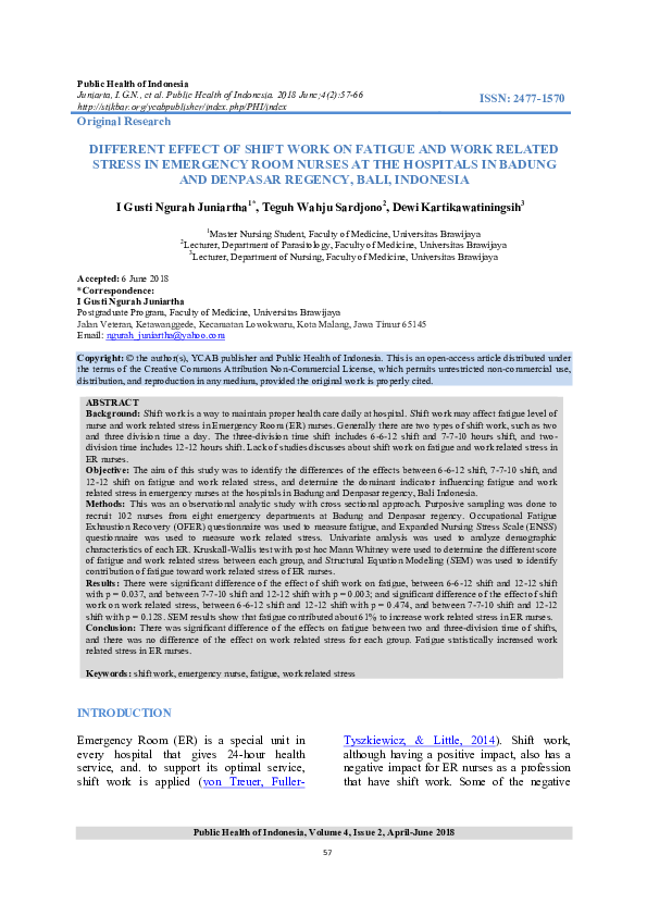 (PDF) Different Effect of Shift Work on Fatigue and Work Related Stress ...