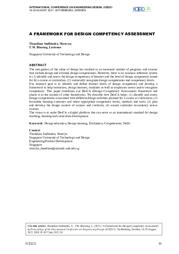 (PDF) A Framework for Design Competency Assessment