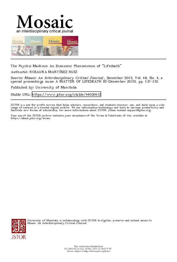 (PDF) The Psychic Machine: an Economic Phenomenon of Lifedeath