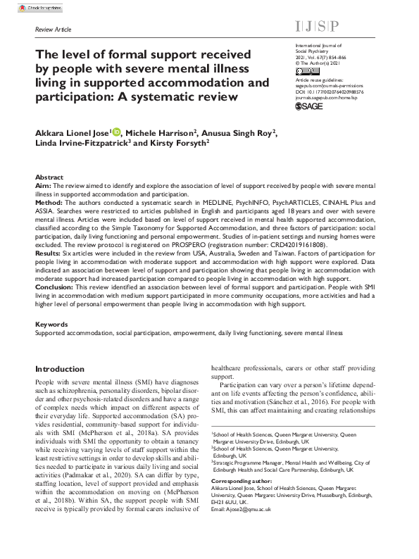 (PDF) The level of formal support received by people with severe mental ...