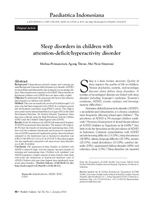(PDF) Sleep disorders in children with attention-deficit/hyperactivity disorder | Agung Triono ...