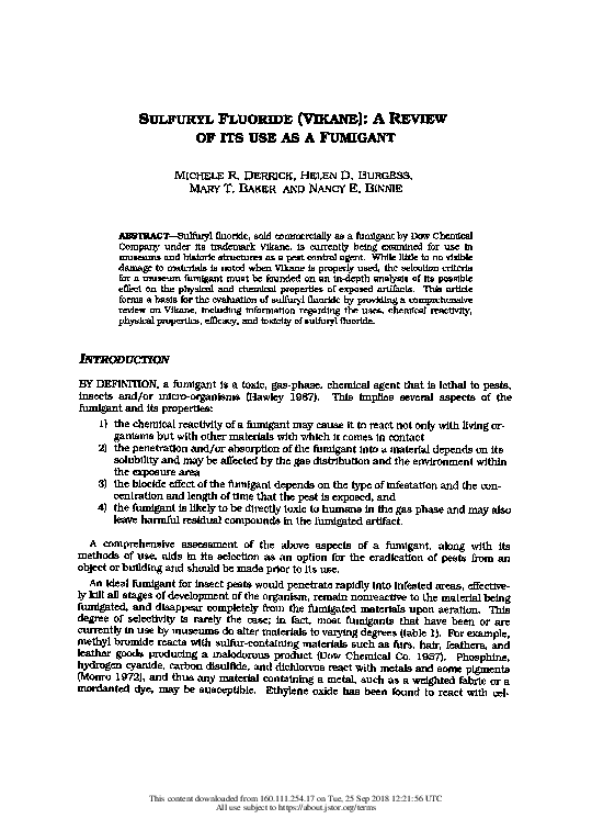 (PDF) Sulfuryl Fluoride (Vikane): A Review of Its Use as a Fumigant