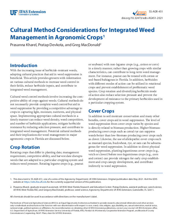 (PDF) Cultural Method Considerations for Integrated Weed Management in ...