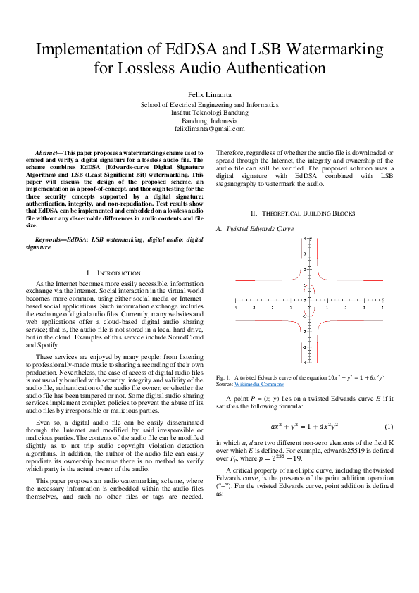 (PDF) Implementation of EdDSA and LSB Watermarking for Lossless Audio ...