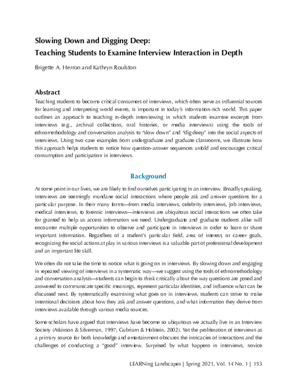 (PDF) Slowing Down and Digging Deep: Teaching Students to Examine ...