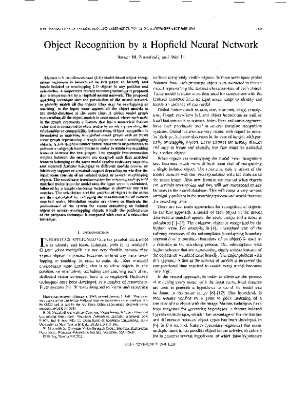(PDF) Object recognition by a Hopfield neural network | Chang Choo ...