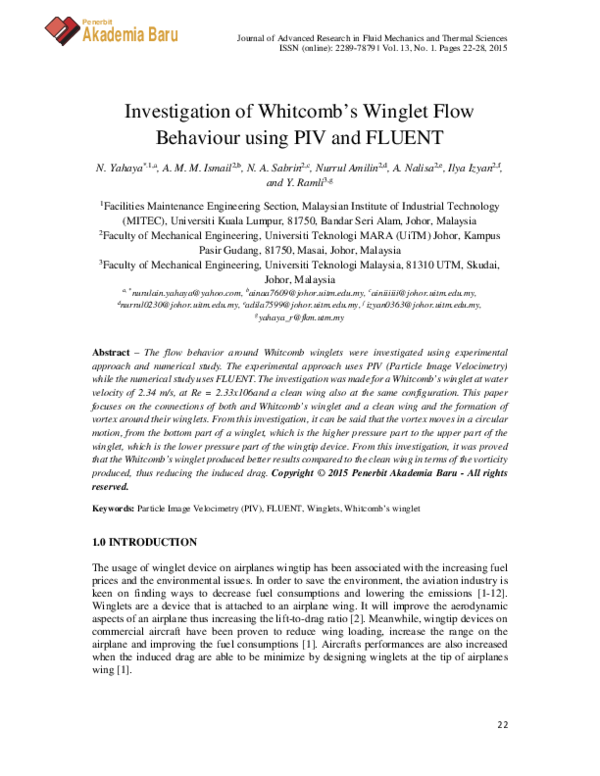 (PDF) Akademia Baru Investigation of Whitcomb ’ s Winglet Flow ...
