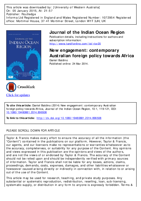 (PDF) New Engagement: Contemporary Australian foreign policy towards Africa