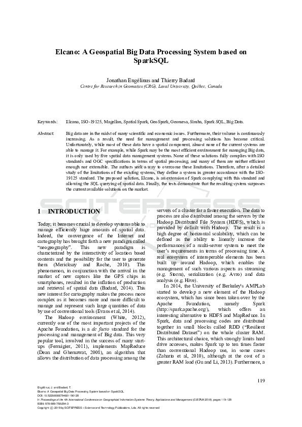 (PDF) Elcano: A Geospatial Big Data Processing System based on SparkSQL