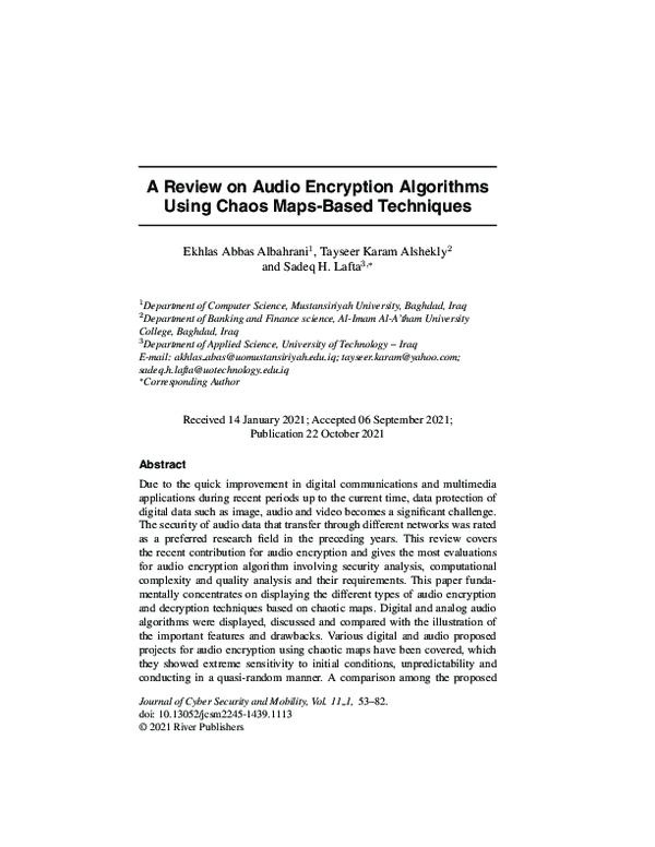 (PDF) A Review on Audio Encryption Algorithms Using Chaos Maps-Based Techniques