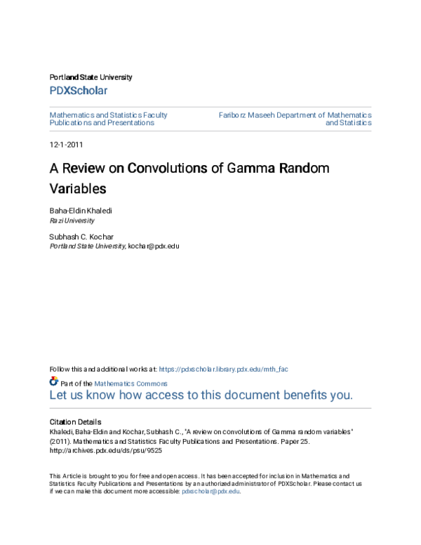 (PDF) A Review on Convolutions of Gamma Random Variables