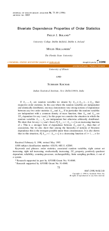 (PDF) Bivariate dependence properties of order statistics