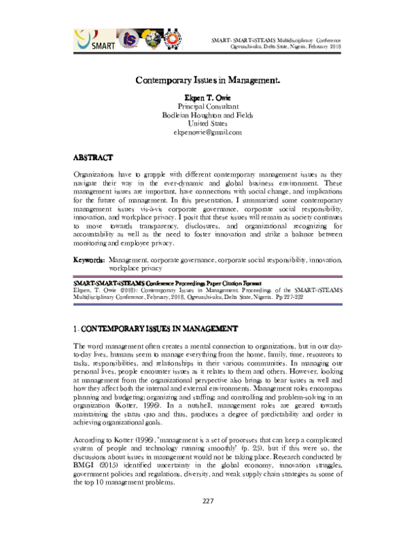 (PDF) Contemporary Issues in Management