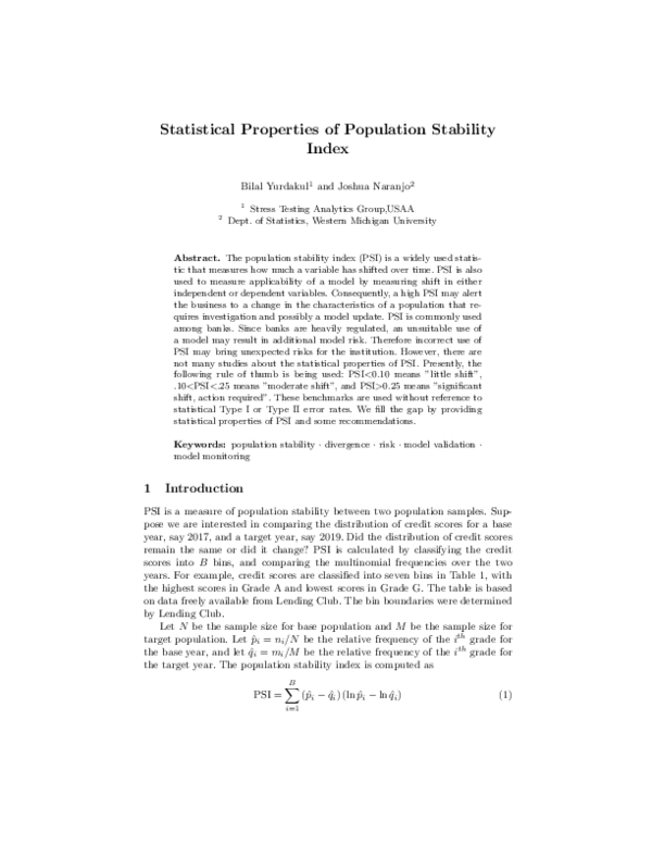 (PDF) Statistical properties of the population stability index