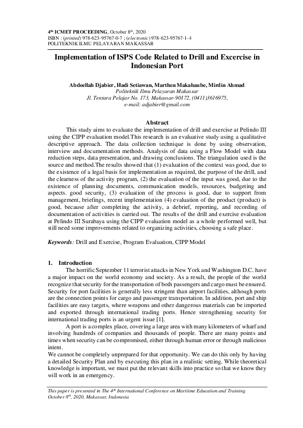 (PDF) Implementation of ISPS Code Related to Drill and Excercise in ...