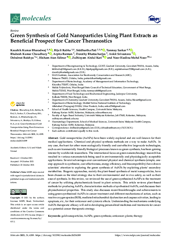 (PDF) Green Synthesis of Gold Nanoparticles Using Plant Extracts as Beneficial Prospect for ...