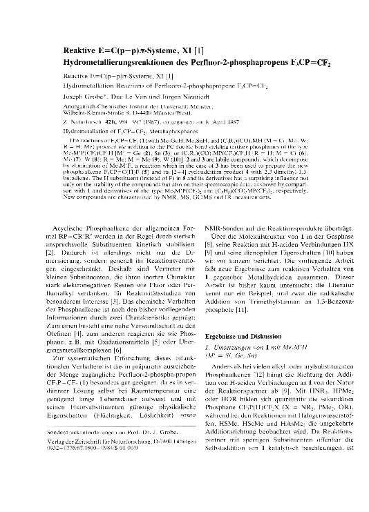 (PDF) Reaktive E = C (p—p) π -Systeme, XI. Hydrometallierungsreaktionen ...