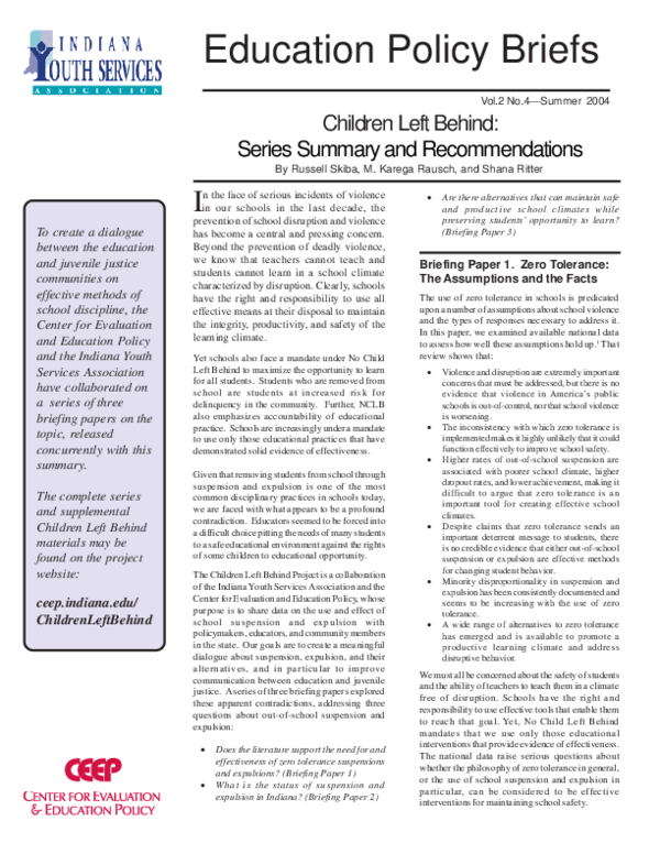 (PDF) Children Left Behind: Series Summary and Recommendations
