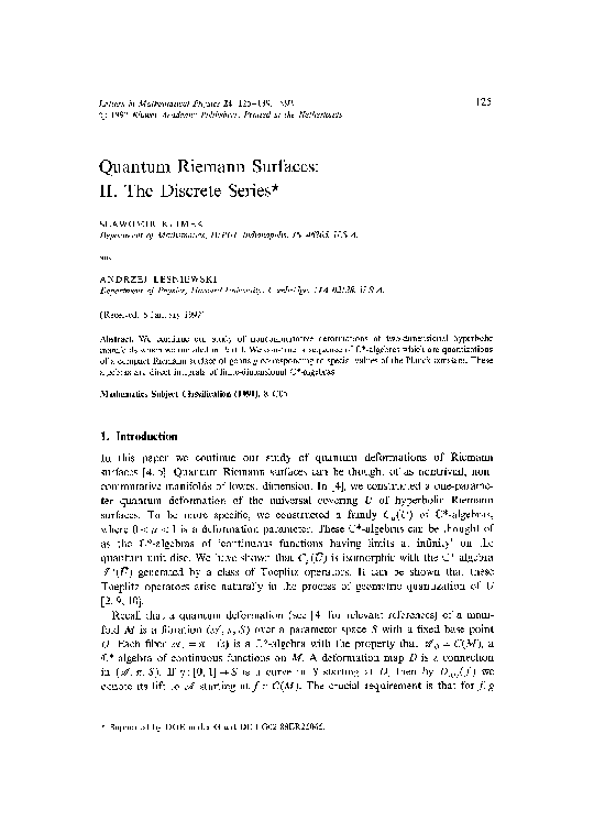 Pdf Quantum Riemann Surfaces Ii The Discrete Series
