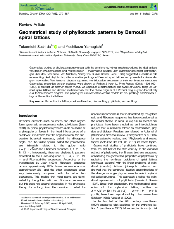 (PDF) Geometrical study of phyllotactic patterns by Bernoulli spiral ...