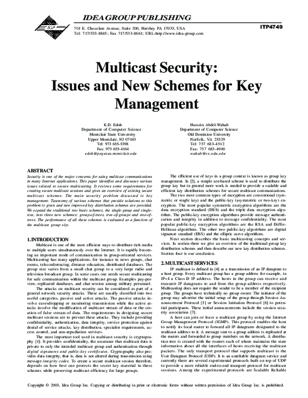 (PDF) Multicast security: issues and new schemes for key management